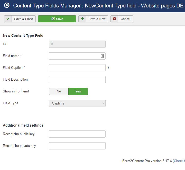 Captcha field - Documentation Form2Content Joomla CCK
